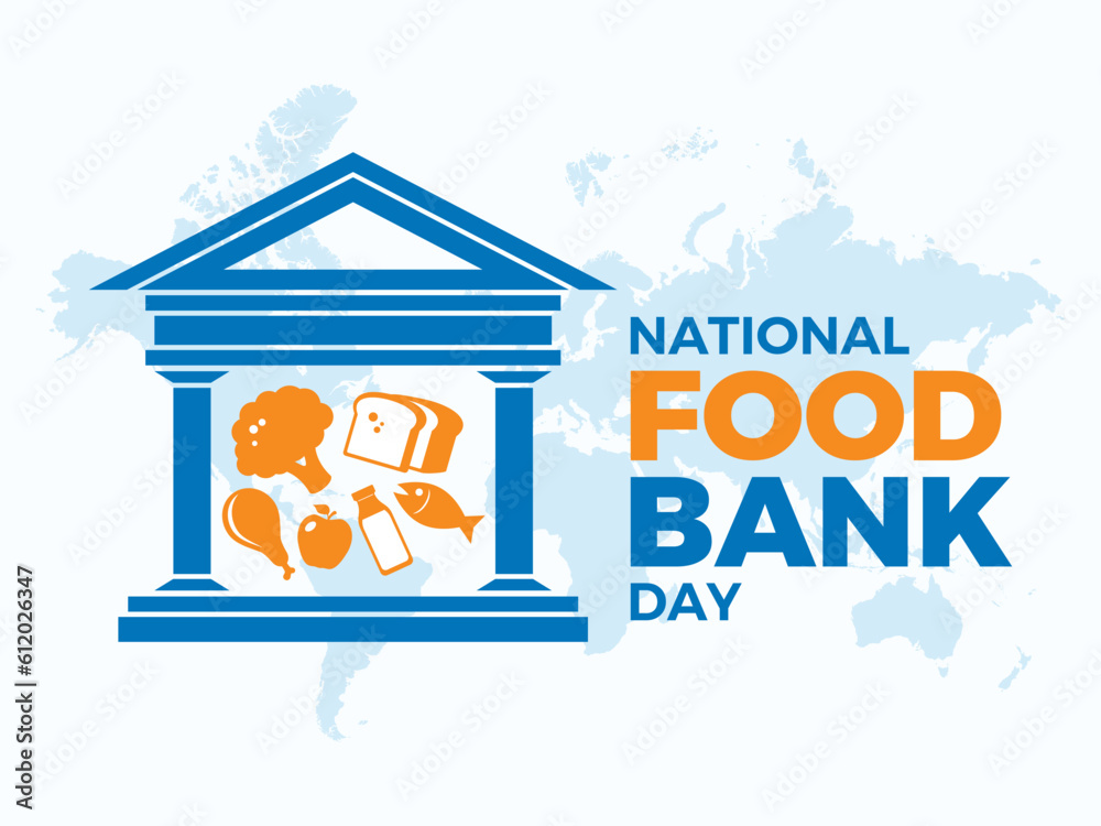 National Food Bank Day vector illustration. Public building and donated ...