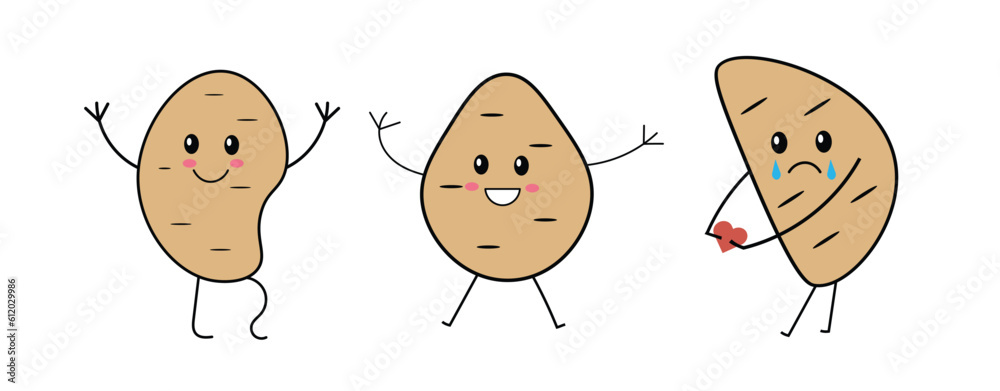 Character cartoon potato dancing face smiling happy emotions icon logo ...