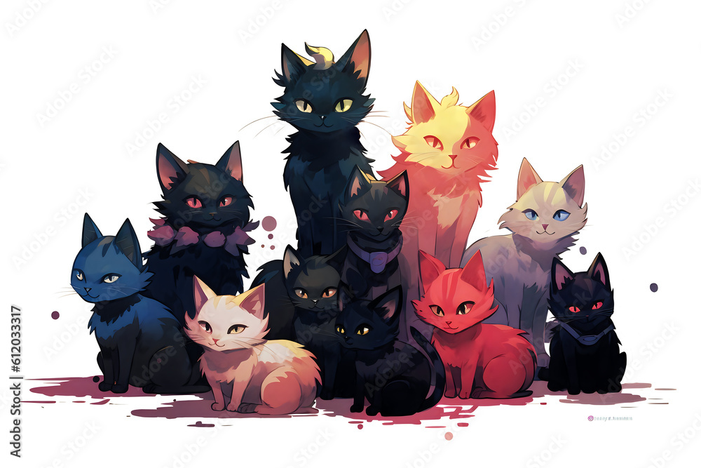 large group of multicolored cartoon cats, clipart isolated on ...