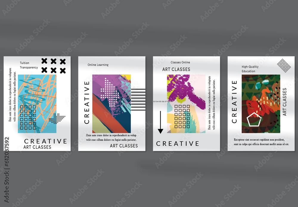 Flyer Layout with Black Geometric Shapes and Abstract Bright Rectangle ...