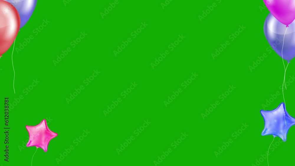 Colorful balloons frame animation on a green screen. Realistic balloon ...