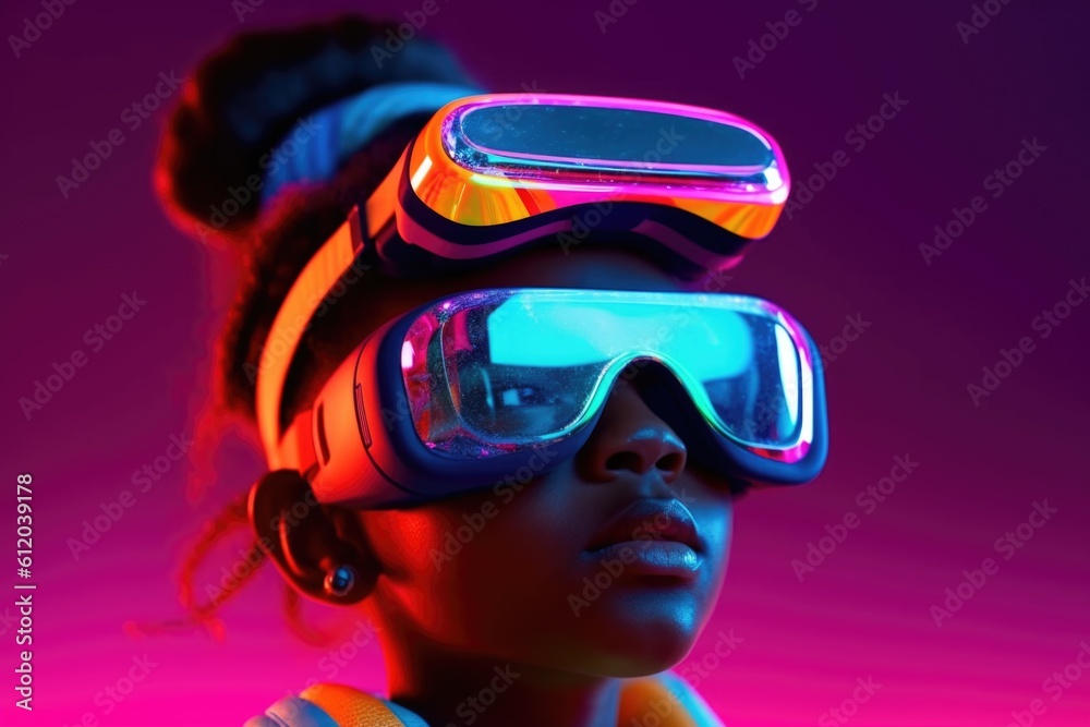 Portrait of African-American child wearing virtual reality headset ...