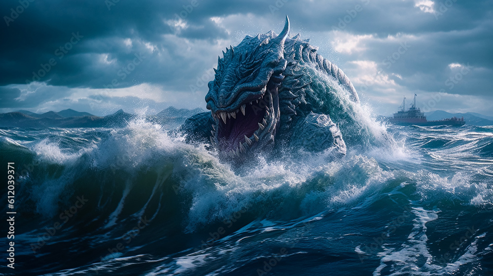 Dramatic depiction of a massive serpent sea monster v2. Generative AI ...