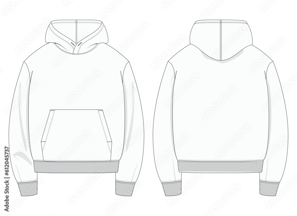 Pullover Hoodie Technical Fashion Sketch Design Vector Template Front ...