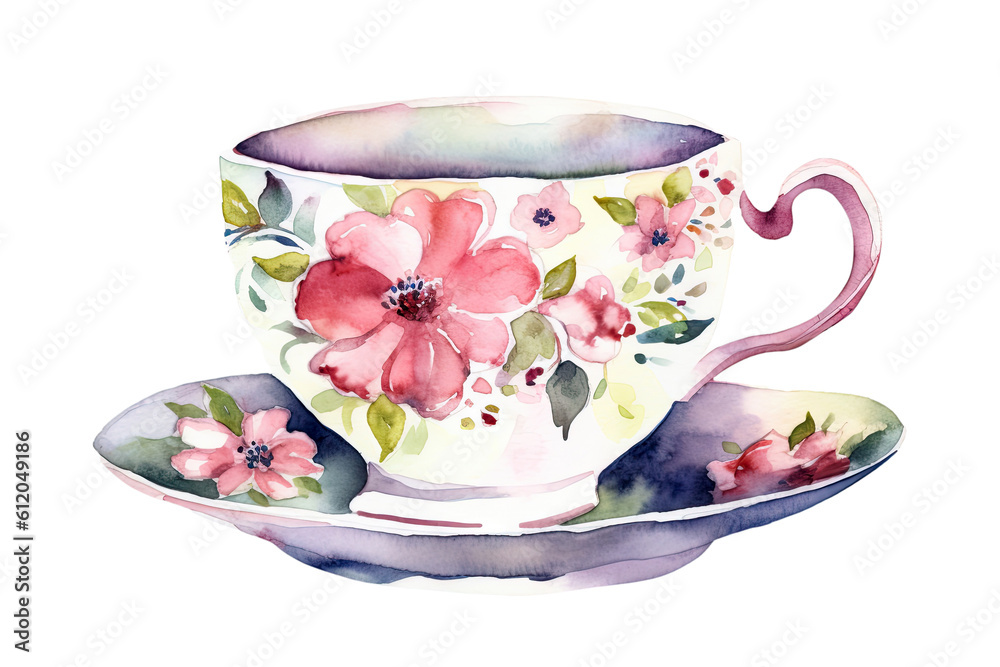 Watercolor set of Tea or coffee cups isolated on clear png background ...