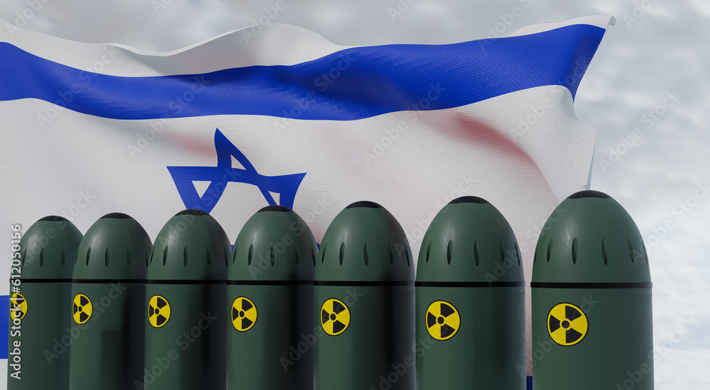 Nuclear missiles and Israel flag in background. Missiles with warheads ...