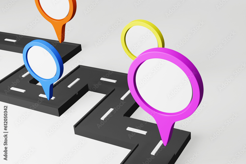 Locator mark on map and location pin or GPS navigation icon sign. 3D ...