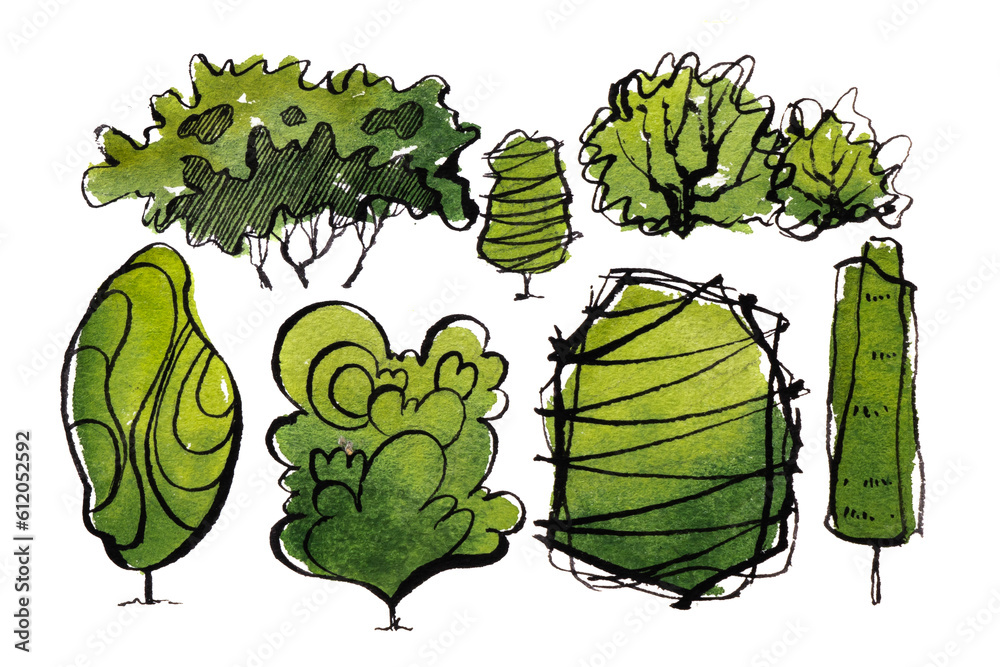 Collection plant shrub symbols of Landscape architect for decorate ...