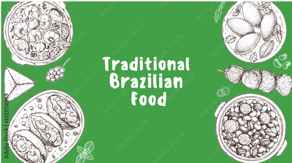 Brazilian food top view vector illustration. Food menu design template ...