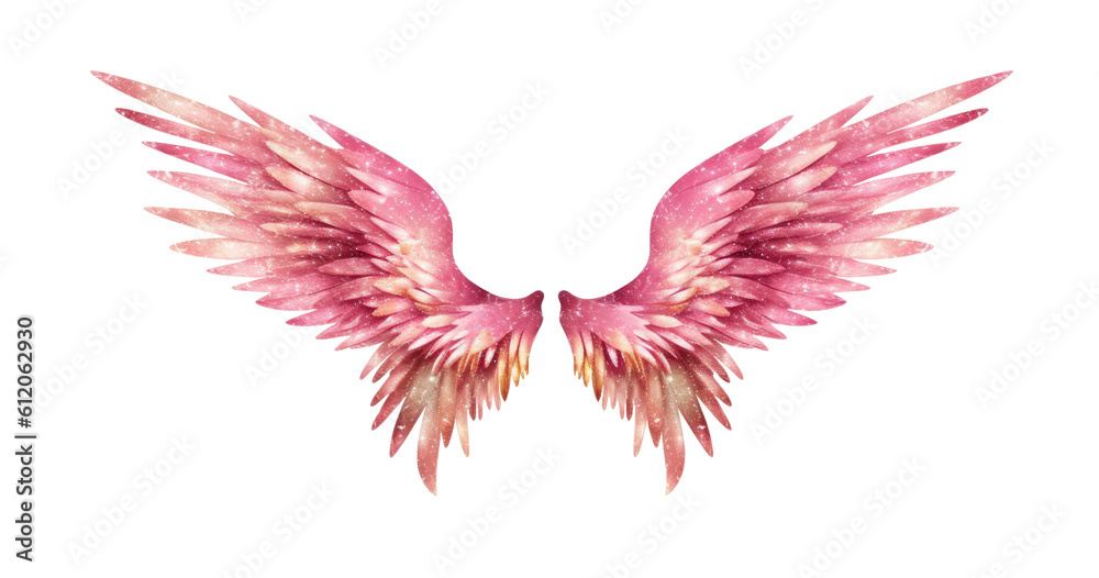 Pink gold angel wings isolated on transparent background. Shining and ...