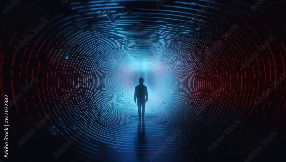 futuristic digital processing of biometric fingerprint scanner. concept ...