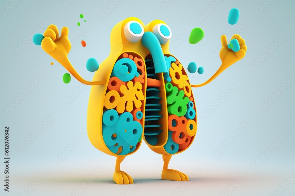 Lungs. Cute cartoon healthy human anatomy internal organ character set ...