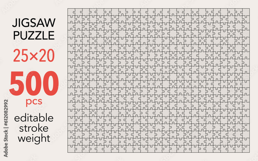 Empty jigsaw puzzle grid template, 25x20 shapes, 500 pieces. Separate ...