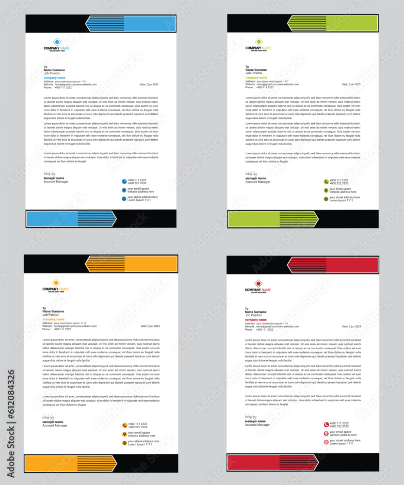 corporate modern letterhead design template with yellow, blue, green ...