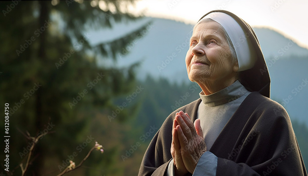 smile elderly nun in traditional clothes, Happy senior nun portrait ...