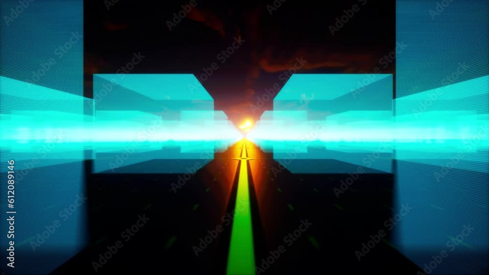 abstract byberpunk animation. Futuristic cubes in holographic effect ...