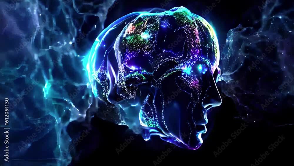 Inside Artificial Intelligence (AI) Digital Brain bid Data. AI deep learning computer machine ...