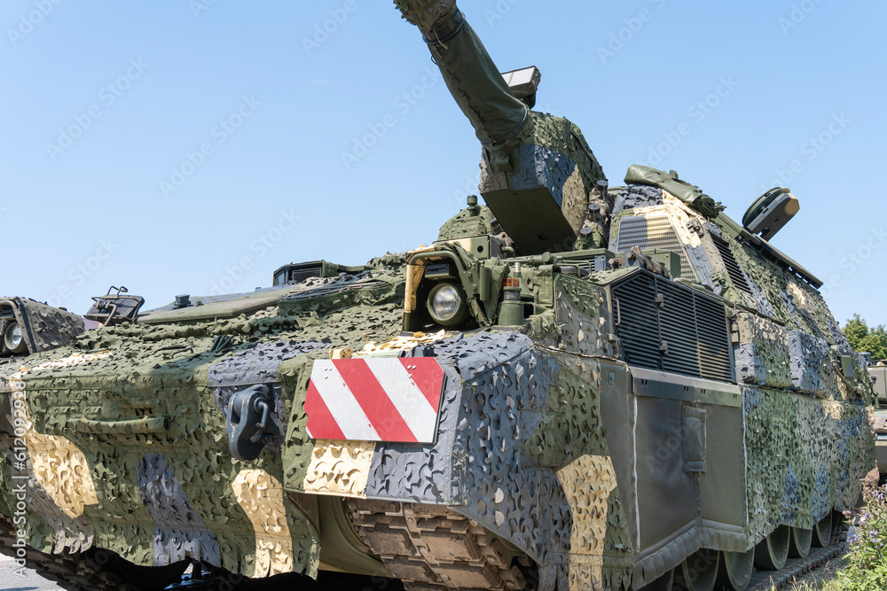 Panzerhaubitze 2000 (PzH 2000) armored howitzer, german 155 mm self-propelled howitzer developed ...