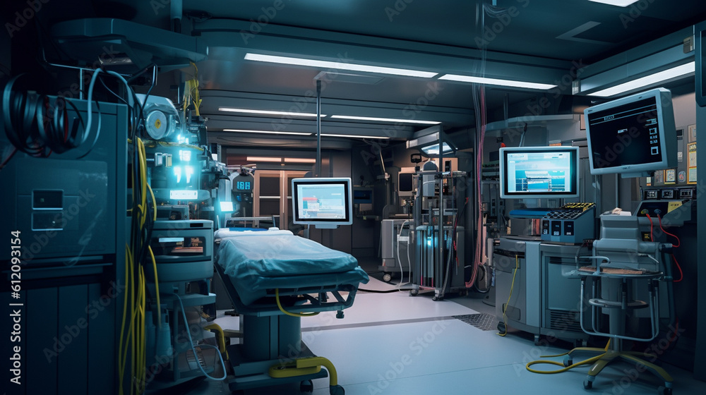 research and development or operating room, operating room with screens ...
