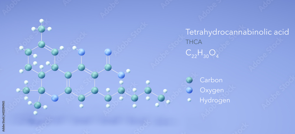 tetrahydrocannabinolic acid molecule, molecular structures, thca, 3d ...