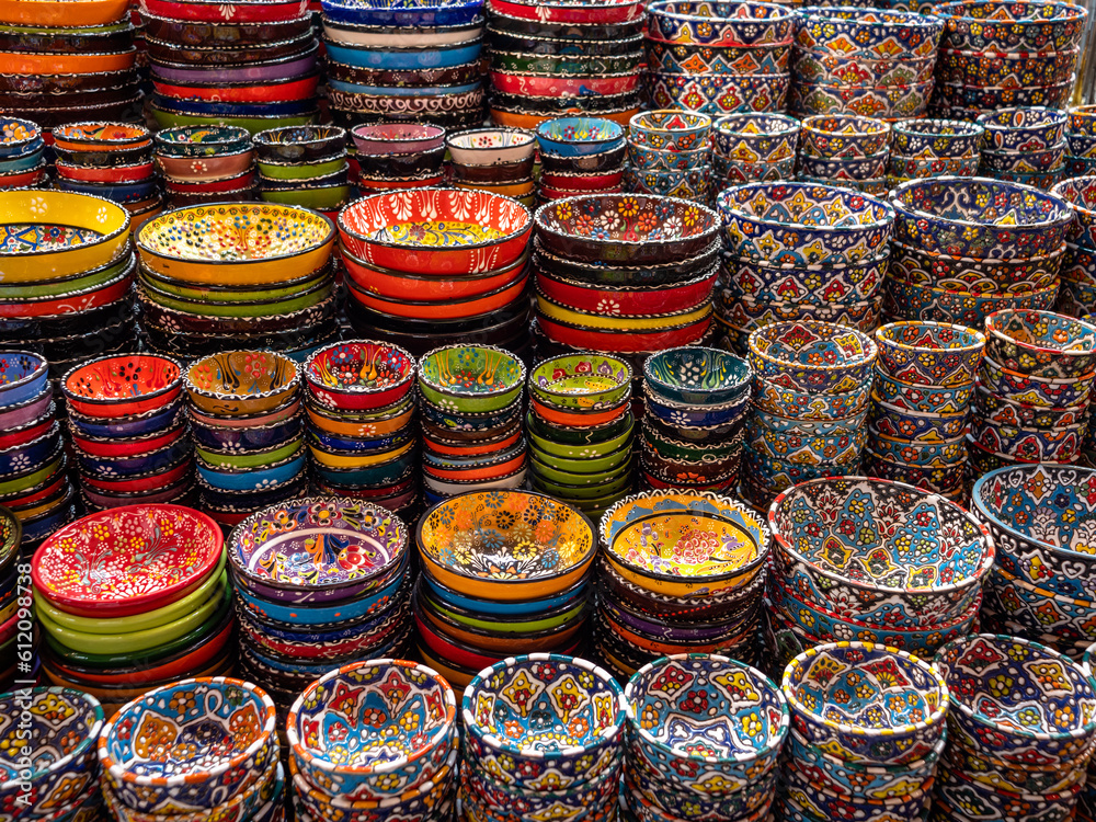 Macro Close up of Traditional ceramic pottery found in Medina and souks ...