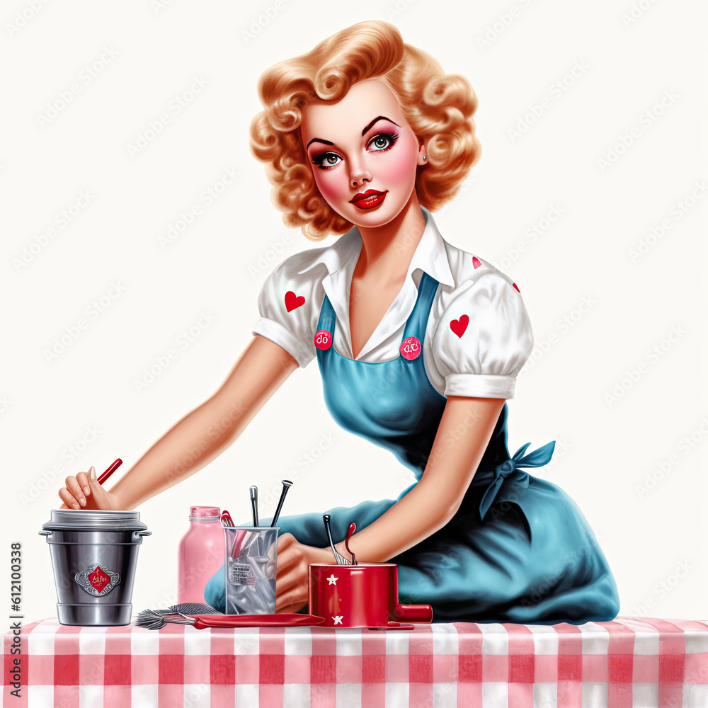 Pretty Sexual Woman Sits On Table In The Kitchen And Smoking Cigarette Pin Up Woman Pin Up