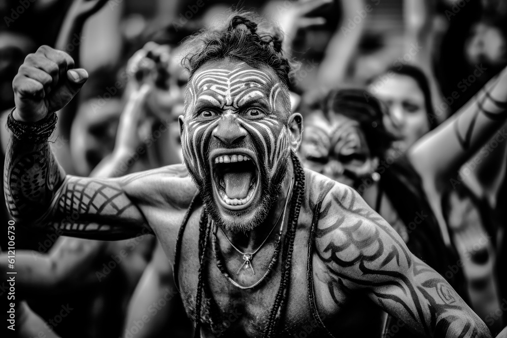 Black and White Photograph of a Traditional Rangatira Dance Haka ...