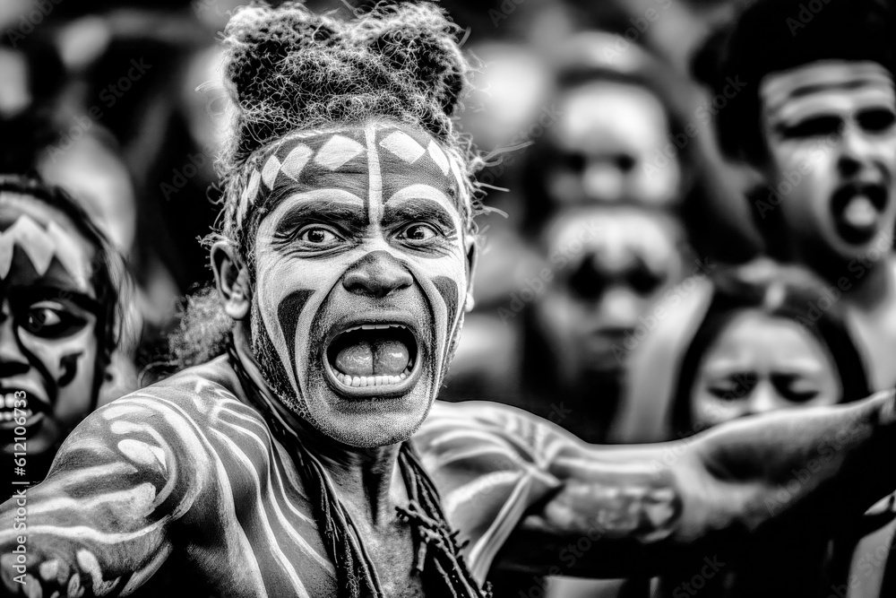 Black and White Photograph of a Traditional Rangatira Dance Haka ...