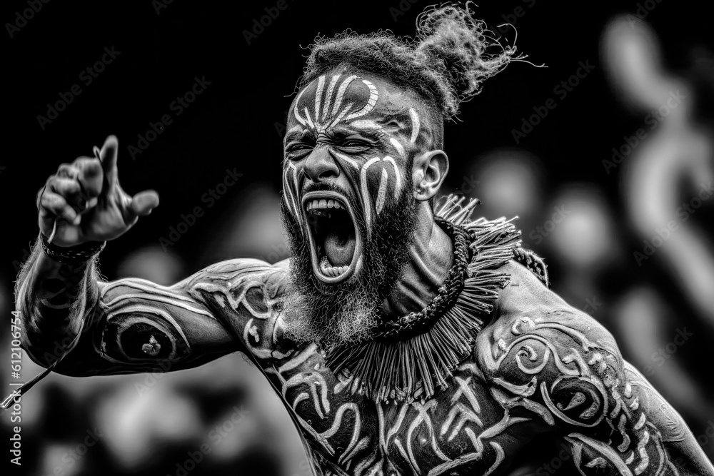 Black and White Photograph of a Traditional Rangatira Dance Haka ...
