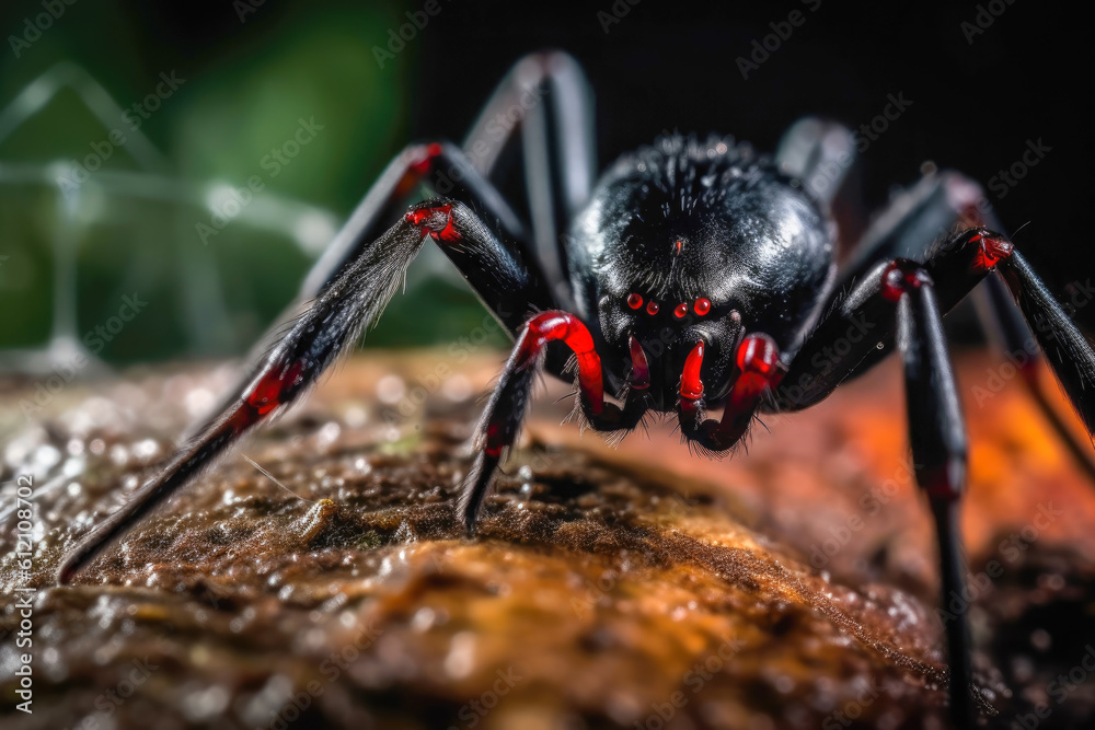 Black widow spider close-up with its distinctive markings, venomous ...