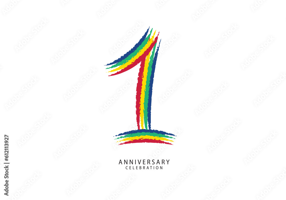 1 years anniversary celebration logotype colorful line vector, 1st ...