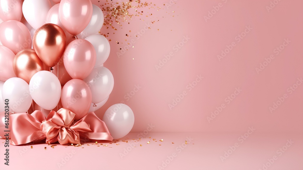 Beautiful pink background for happy birthday design with balloons and ...