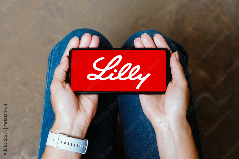 June 11, 2023, Brazil. In this photo illustration, the Eli Lilly logo is displayed on a ...