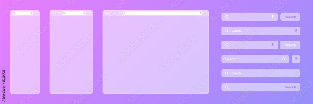 Blank transparent internet browser window with various search bar ...