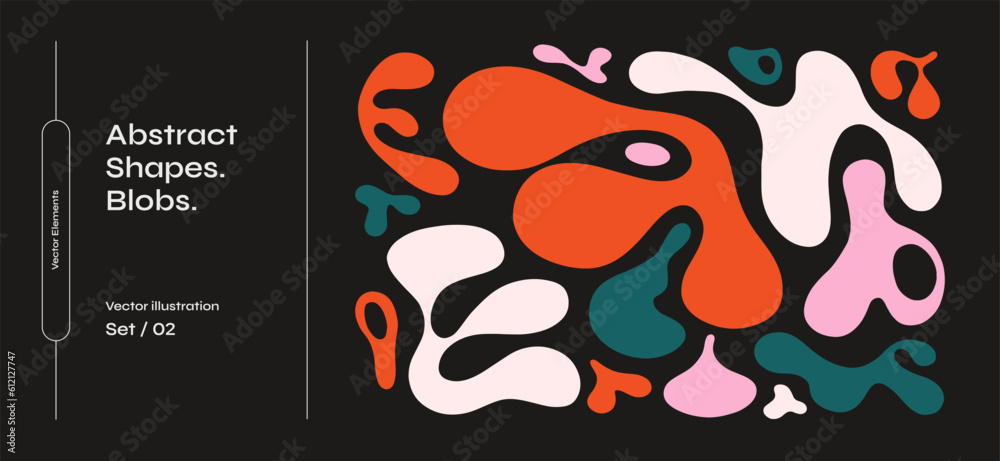 Collection of abstract graphic forms on a dark background. Minimalist ...