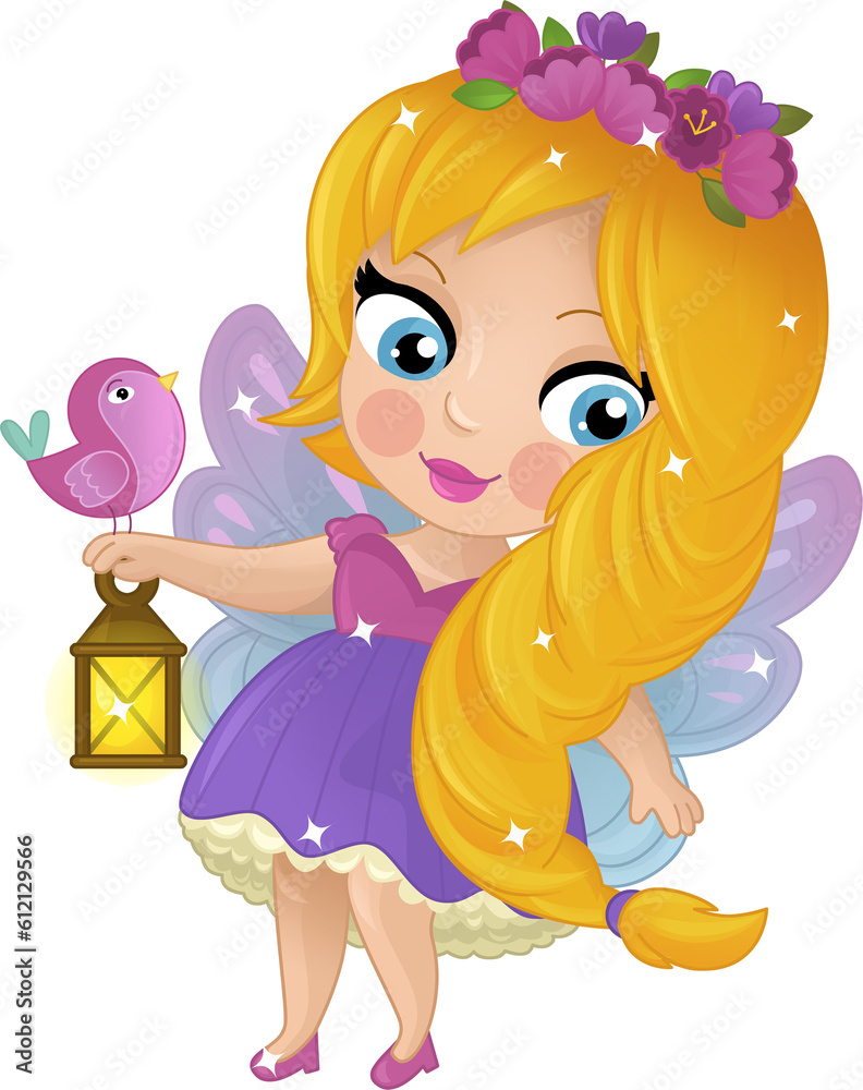 Cartoon colorful happy fairy princess flying isolated illustration for ...