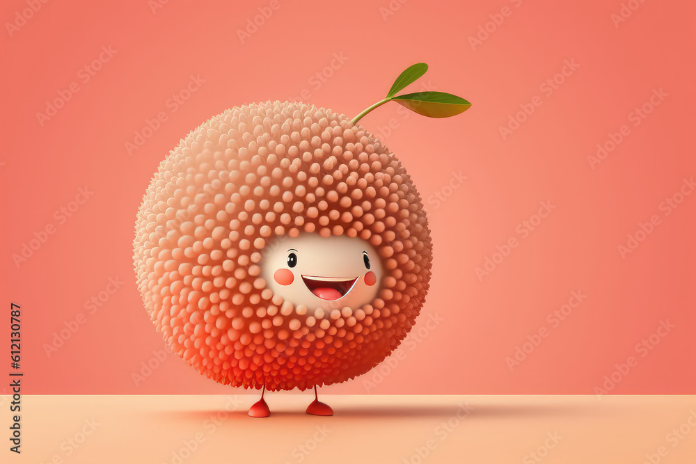Cute lychee ball 3d cartoon character. Ripe red fruit with big eyes ...