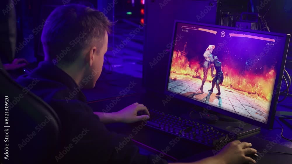 Video Stock Player controlling the warrior hero in the modern video ...