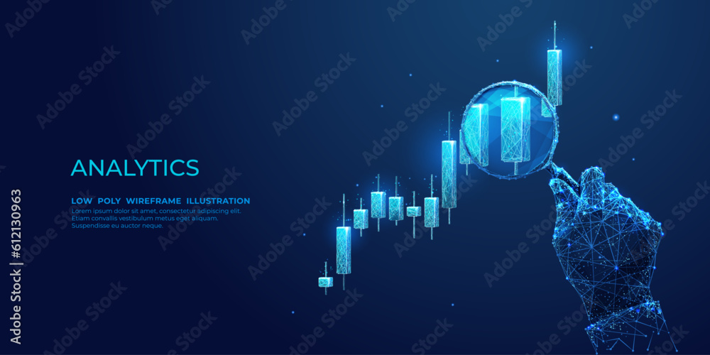 Digital stock market analysis concept. An abstract man holds a ...