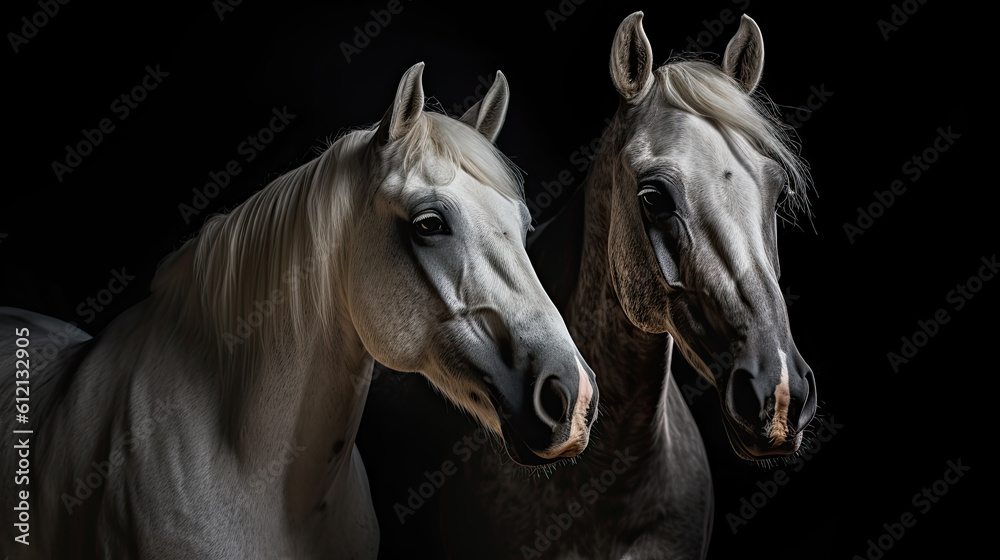Two horse close up isolated on black background Generative AI Stock ...