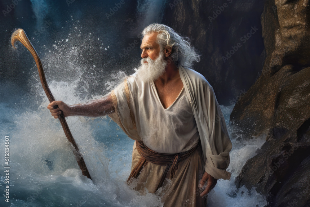 Moses parting the waters of the Red Sea (generative AI) Stock ...