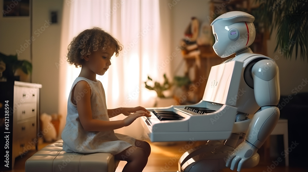 AI Robot Humanoid Teaching Young Children Music Piano, Robot Piano ...
