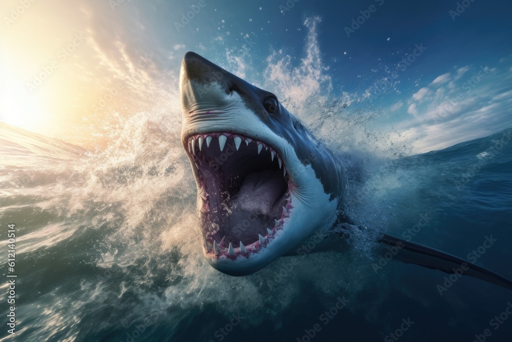 Big angry White shark in the ocean Generative AI Stock Illustration ...