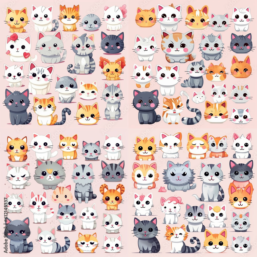 Funny cats clipart Cute cat clip art Kawaii kitten Kitty icons Pet ...