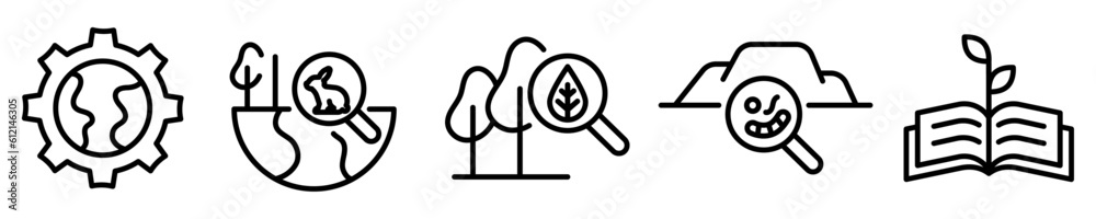 Conjunto de iconos de ciencias ambientales. Ambientología. Conservación ...