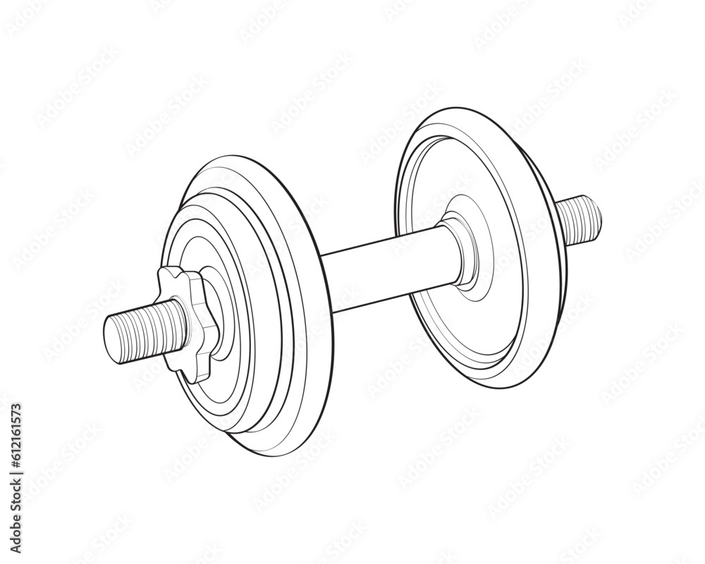 Heavy sport dumbbell for gymnastics, outline sketch vector isolated with white background. Stock ...