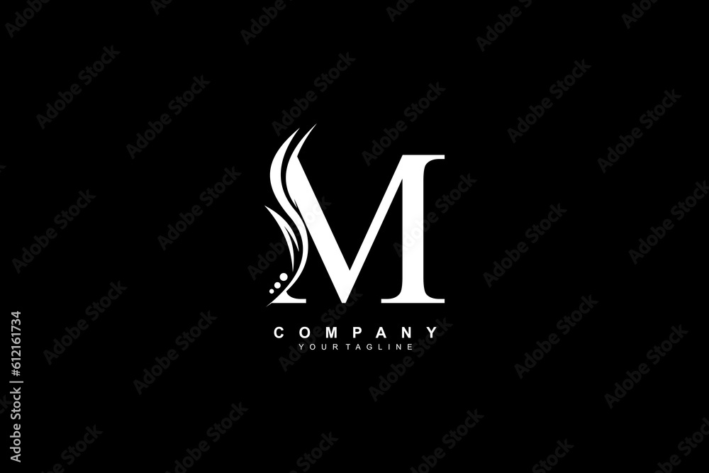 Luxury white M logo design with feather. premium M letter monogram logo ...
