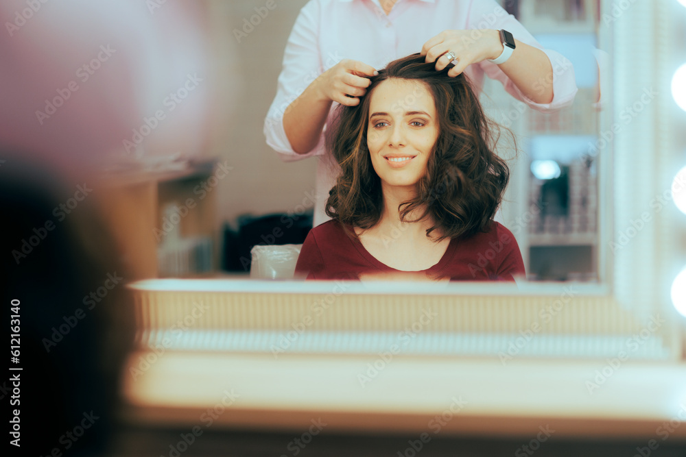 Beautiful Woman Rocking New Wavy Hairdo in Hair Salon. Pretty ...