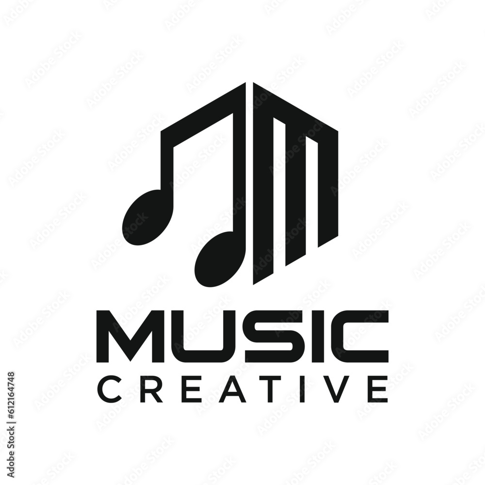 Initial M letter with a music note vector logo. Minimalist monogram ...