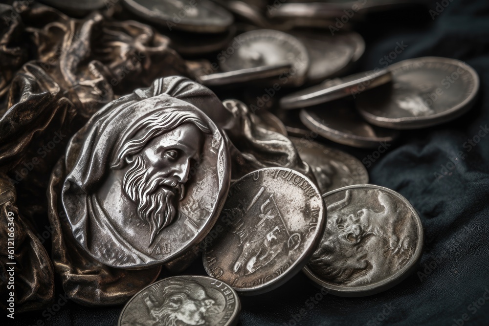 Ilustração do Stock: Judas 30 pieces of silver, sack thirty coins ...